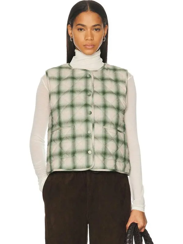 Donni. Quilted Plaid Flannel Vest - Oregano
