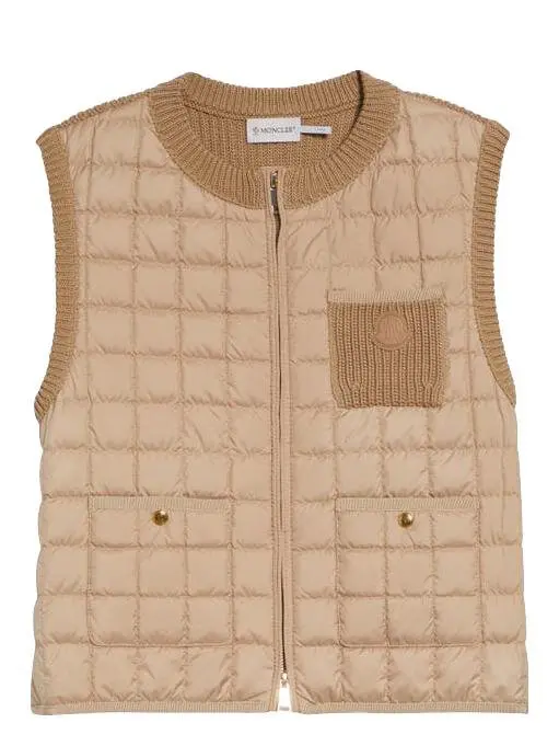 Moncler Knit & Quilted Down Vest - Beige
