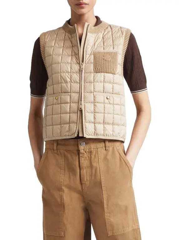 Moncler Knit & Quilted Down Vest - Beige