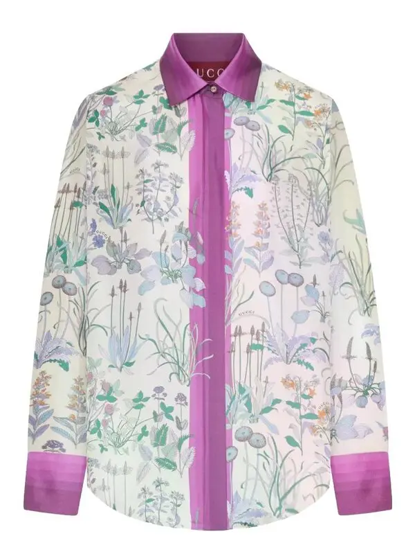 Gucci Floral Print Silk Top - Neutrals