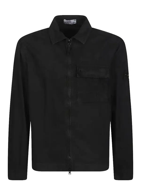 Stone Island Zip-up Cotton Jacket - Black