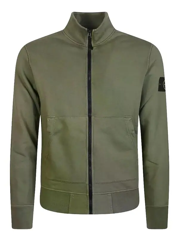 Stone Island Zip-up Jacket With Logo Patch - Green
