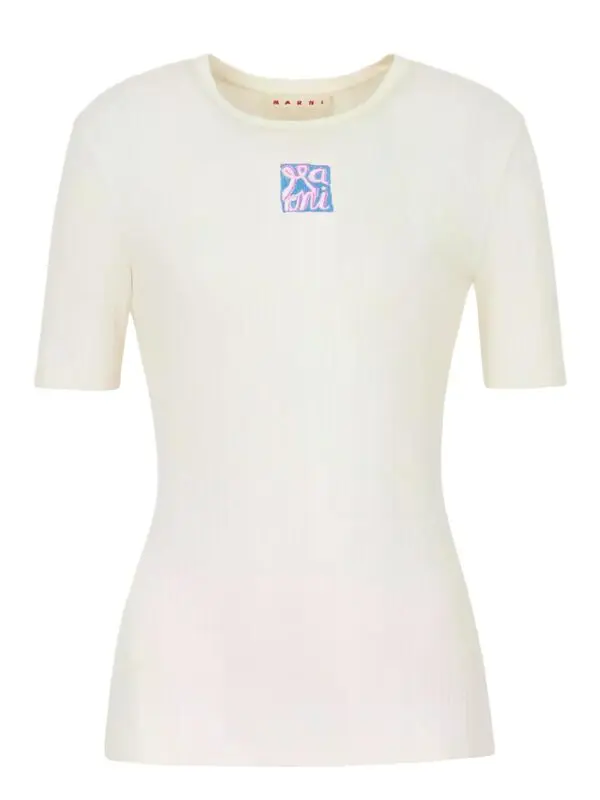 Marni Ribbed Logo-embroidered T-shirt - Neutrals