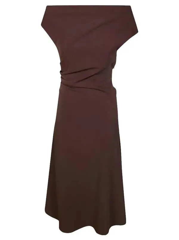 P.a.r.o.s.h Gathered Midi Dress - Brown