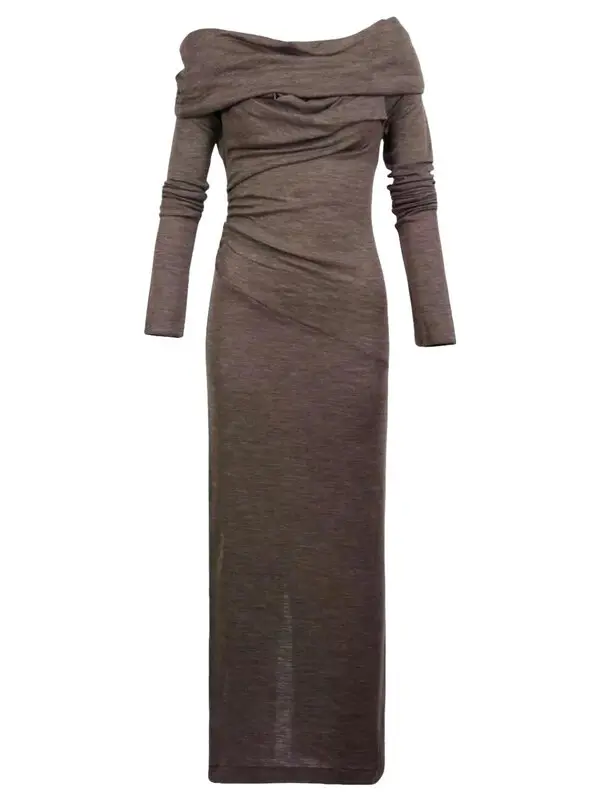 ENTIRE STUDIOS Off-shoulder Draped Wool Maxi Dress - Brown