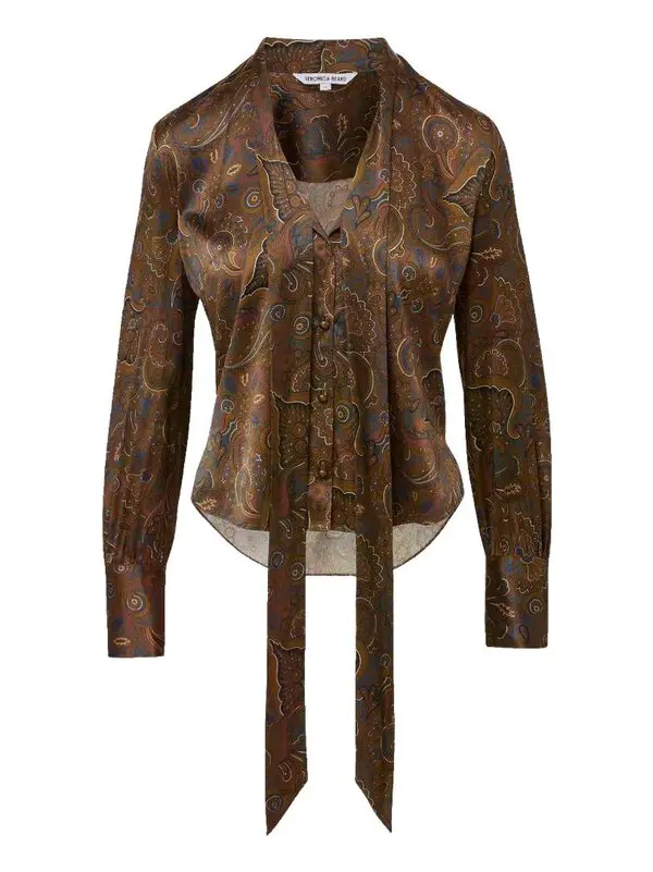 Veronica Beard Francine Paisley Tie-neck Blouse - Brown
