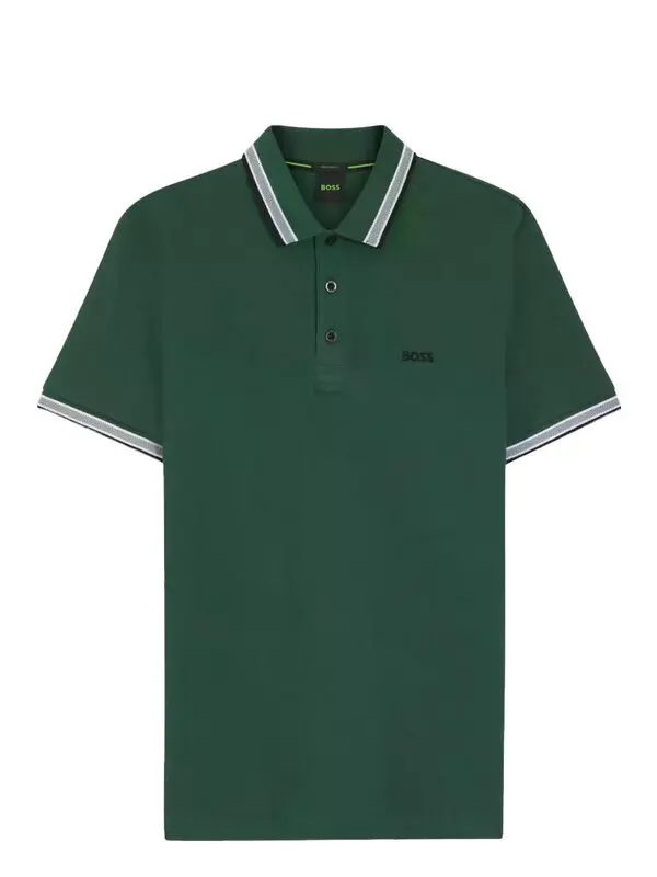 BOSS Striped Collar Polo Shirt - Green