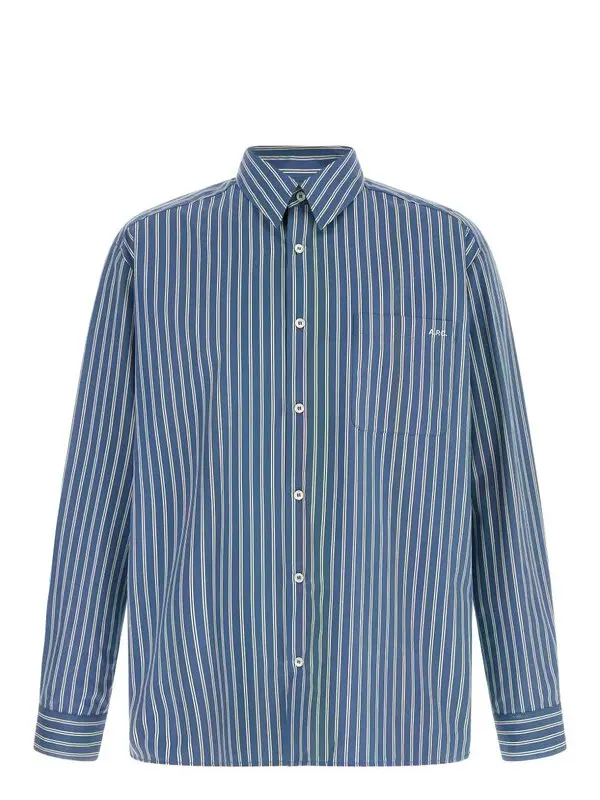 A.p.c. Malo Striped-pattern Chest-pocket Shirt - Blue