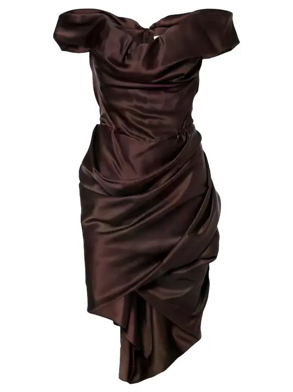 VIVIENNE WESTWOOD Nova Cora Asymmetrical Draped Dress - Brown