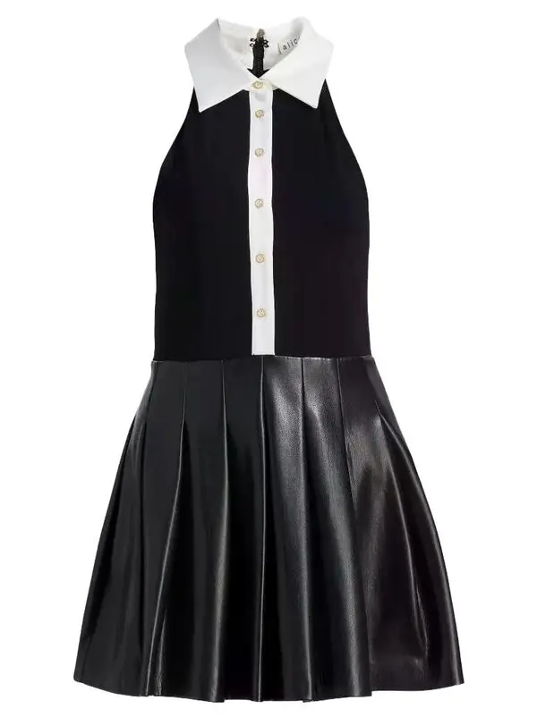 Alice + Olivia Collared Pleated Mini Dress - Black