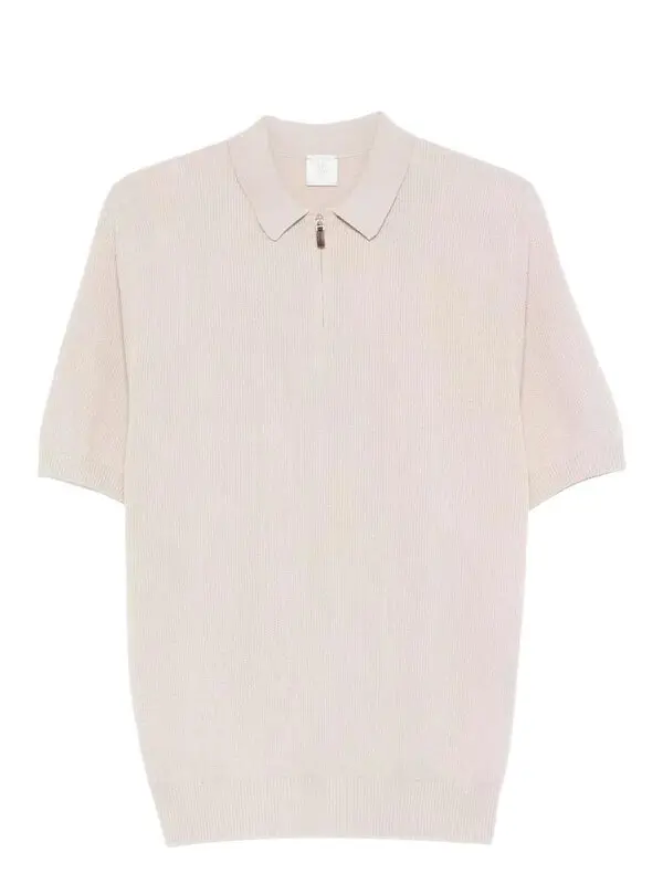 Eleventy Zip Ribbed Polo Shirt - Neutrals