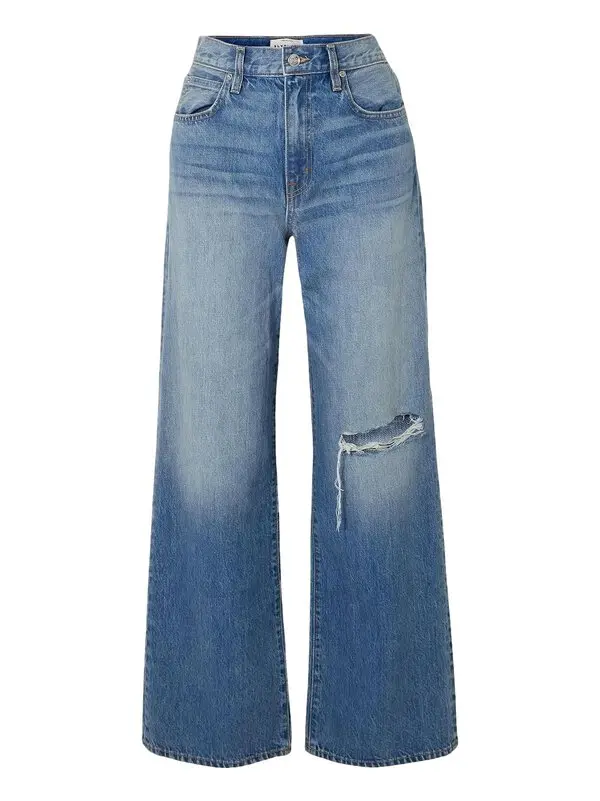 SLVRLAKE Grace Distressed Wide-leg Jeans - Mid Denim