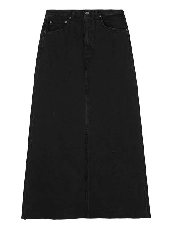 AGOLDE Hilla Distressed Denim Maxi Skirt - Black