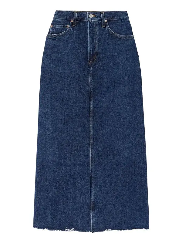 AGOLDE Hilla Frayed Denim Maxi Skirt - Dark Denim
