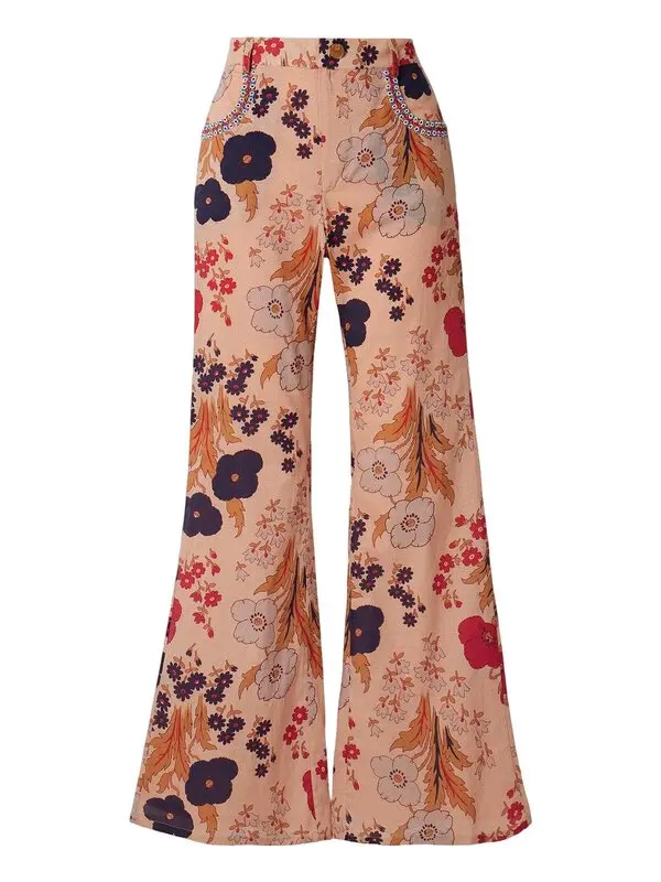 Alix Of Bohemia Floral-print Cotton-voile Flared Pants - Sand