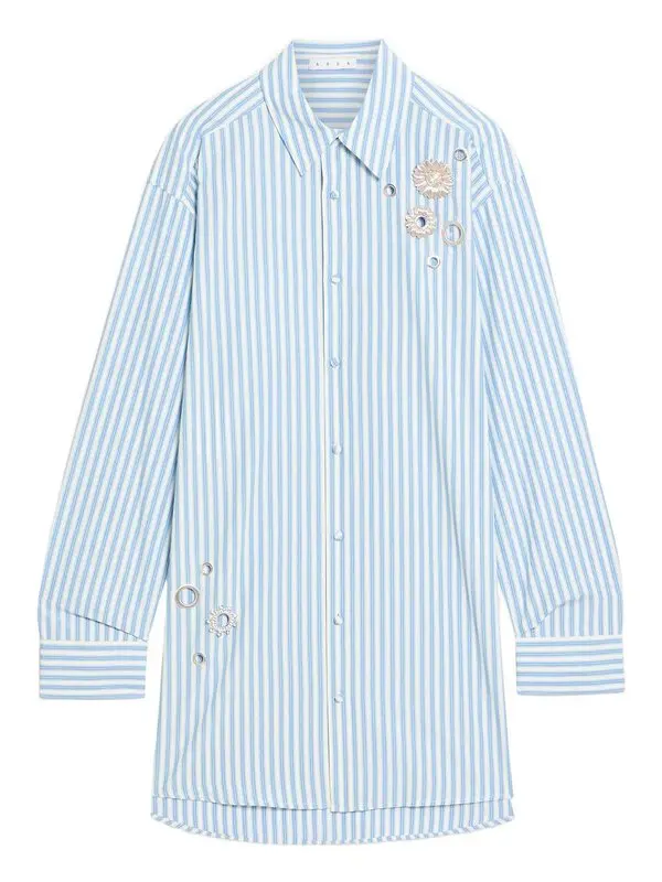 AREA Embellished Striped Cotton-blend Poplin Shirt - Light Blue