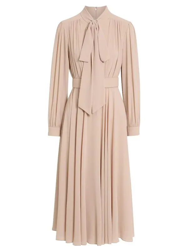 MIKAEL AGHAL Crepe De Chine Pussy-bow Midi Dress - Neutral