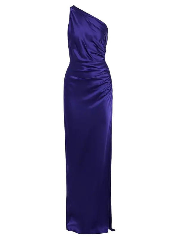 Michelle Mason One-shoulder Ruched Silk-satin Gown - Purple
