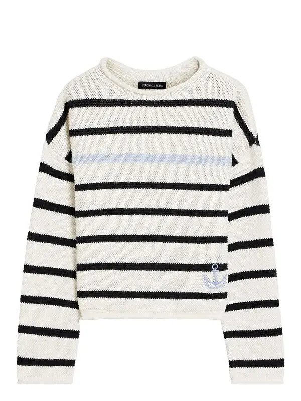 Veronica Beard Rori Striped Cotton Sweater - Off-white