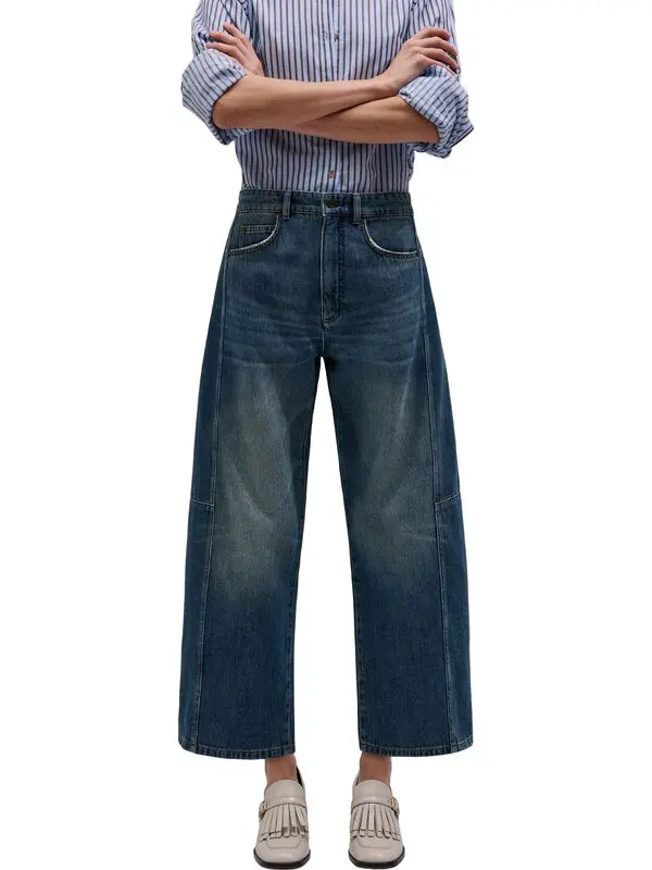 ME+EM Cropped Exaggerated Tapered Jean - Mid Blue Wash