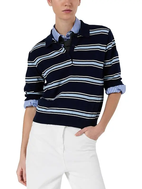 Gerard Darel Leila Stripe Polo Top - Navy