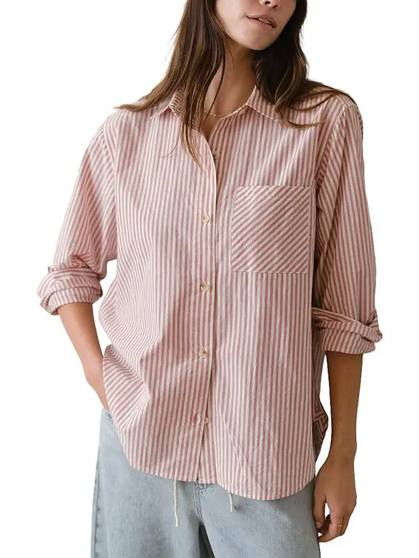 Marine Layer Jane Relaxed Shirt - Rust Stripe
