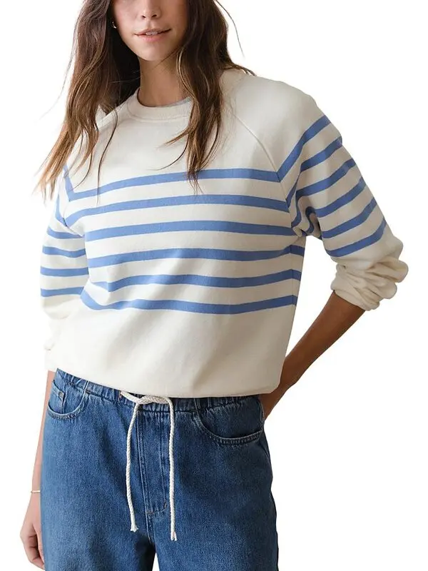 Marine Layer Raglan Oversized Crewneck Sweatshirt - White/blue