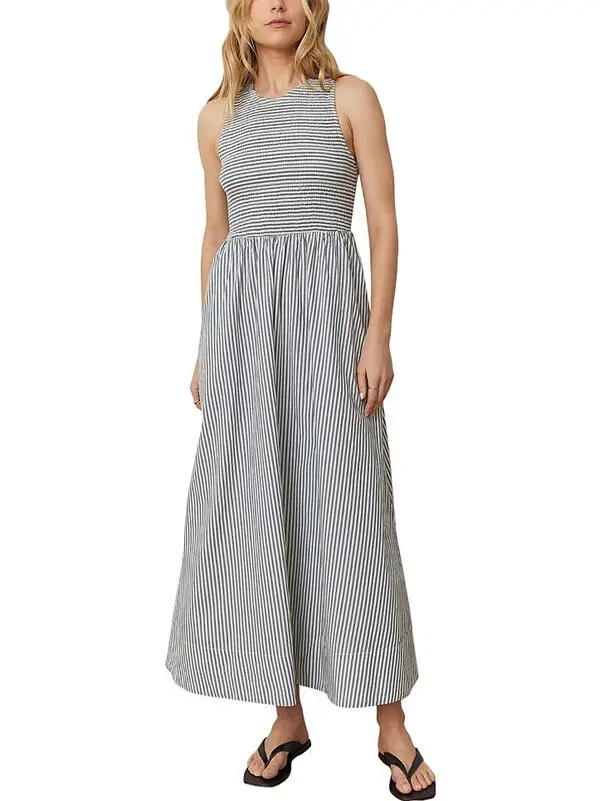 Marine Layer Darcy Smocked Maxi Dress - Navy Stripe