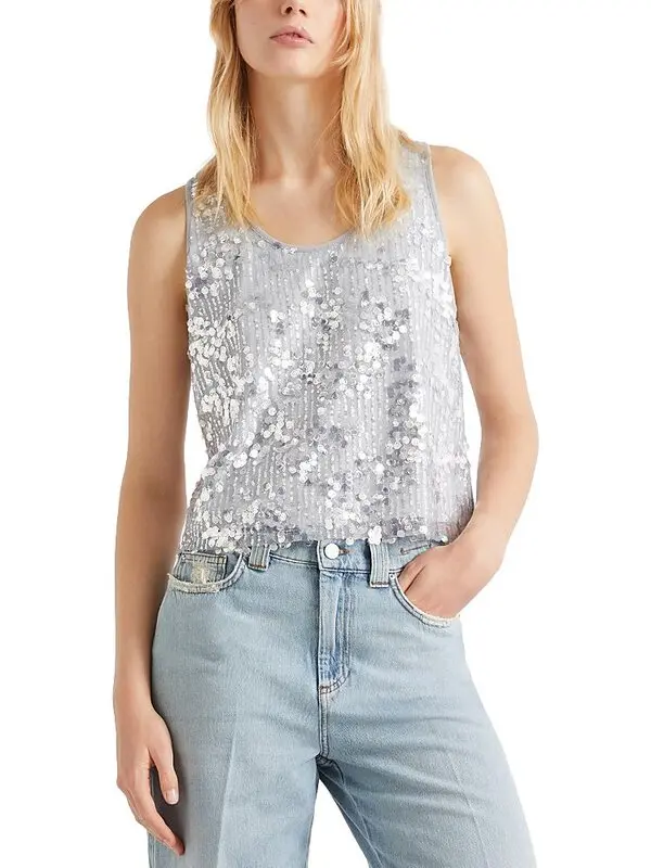 Marella Sequin-embroidered Tulle Tank Top - Grey