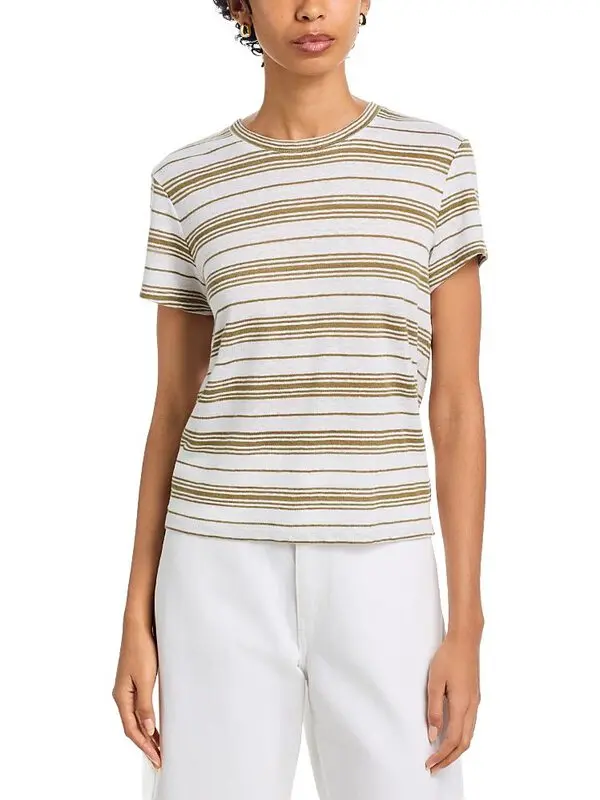 FRAME The Linen Blend Striped Tee - Military Multi