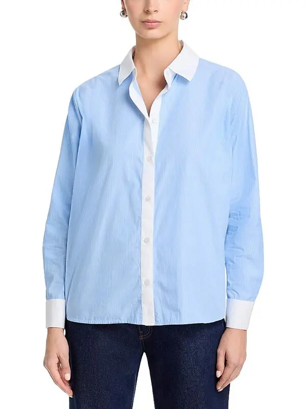 French Connection Poplin Ticking Contrast Shirt - Blue Hydrangea