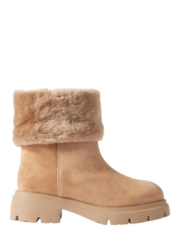 STUART WEITZMAN Hudson Shearling Ankle Boots - Camel