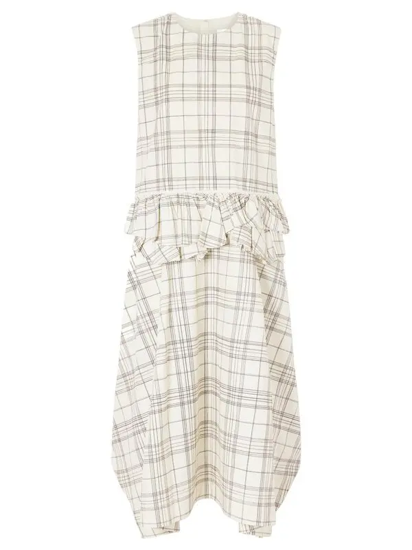 JIL SANDER Ruffled Checked Cotton-poplin Midi Dress - Multi