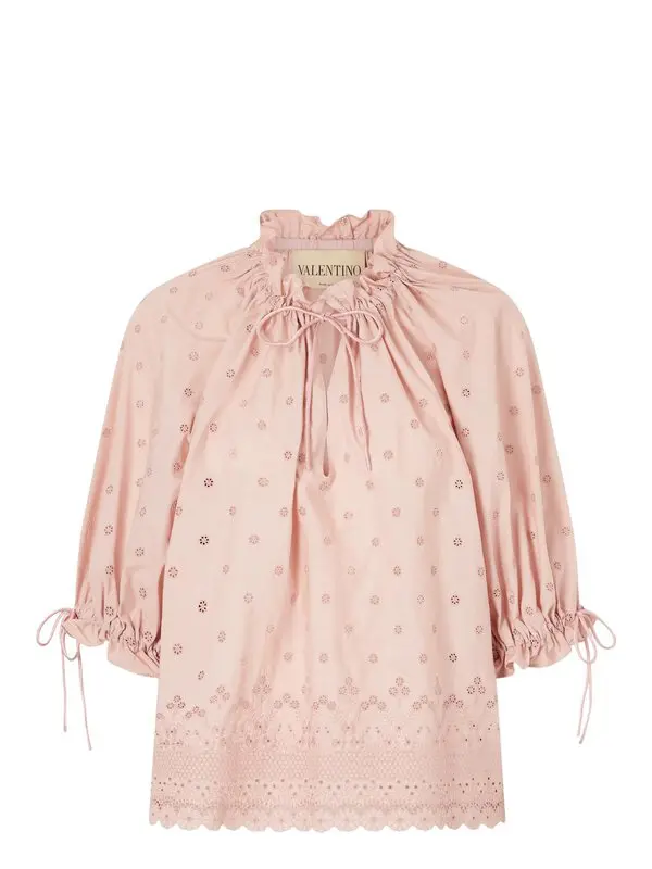 Valentino Garavani Tie-detailed Broderie Anglaise Blouse - Pink