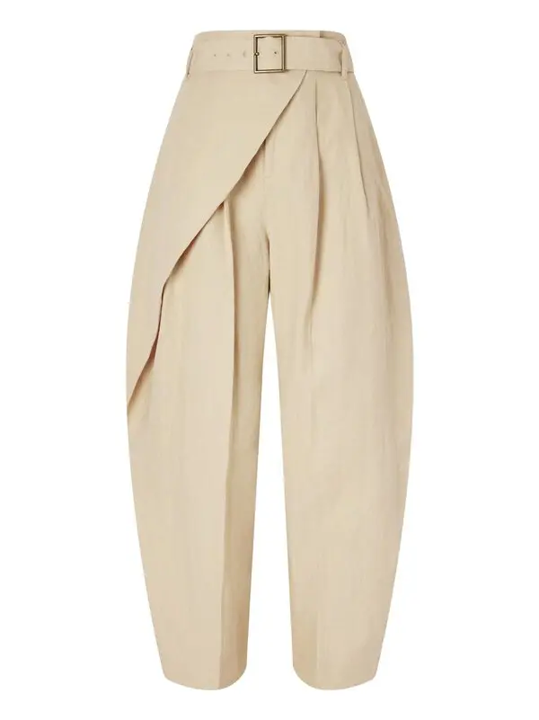 Polo Ralph Lauren Belted Pleated Linen Tapered Pants - Brown