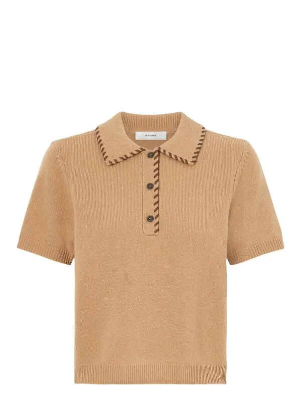 FRAME Whipstitched Wool And Cashmere-blend Polo Shirt - Brown