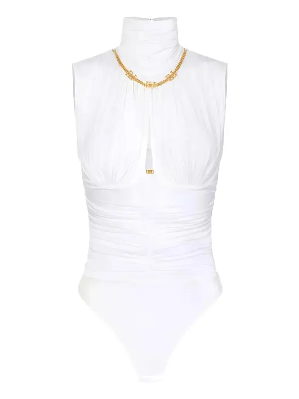 Elisabetta Franchi Draped Chain Bodysuit - White