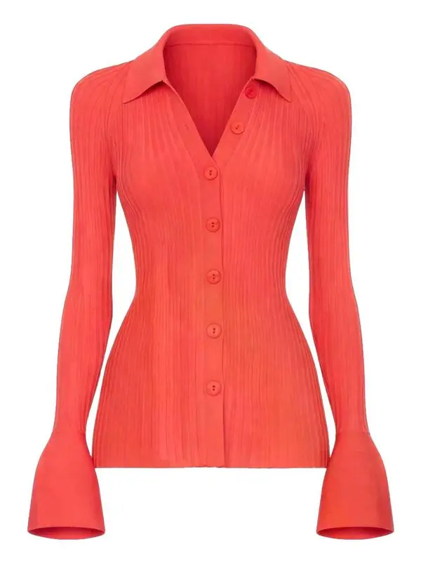 Alexis Olena Bell-sleeve Ribbed Shirt - Red