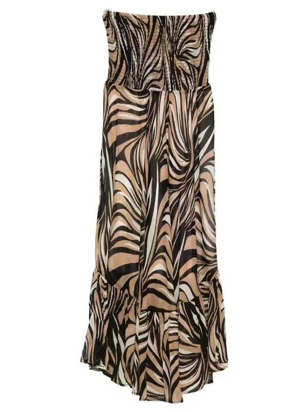 TWINSET Smocked Strapless Printed Dress - Neutrals