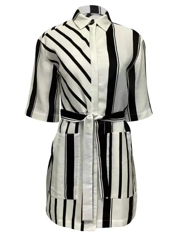 Maje Striped Belted Shirt Dress - White