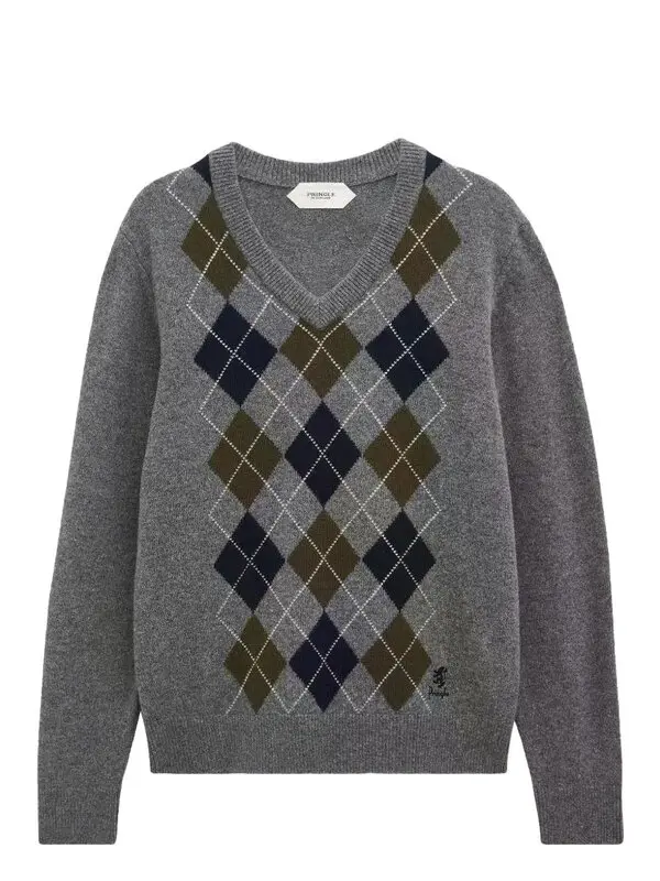 Pringle Of Scotland Argyle V-neck Sweater - Grey