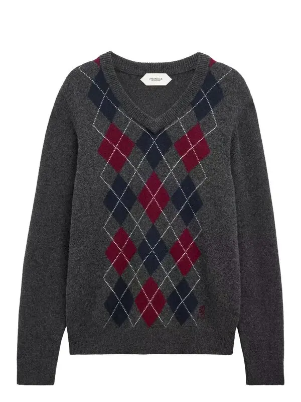Pringle Of Scotland Argyle V-neck Sweater - Grey