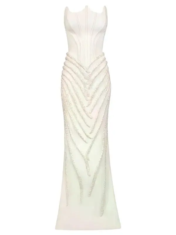 GABY CHARBACHY Embellished Strapless Gown - White