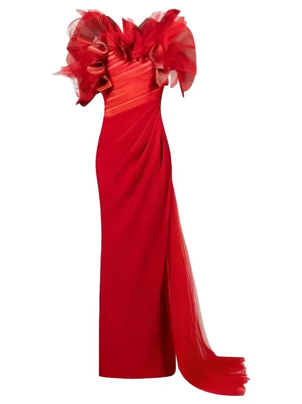 GABY CHARBACHY Ruffled Train Maxi Dress - Red