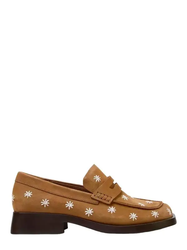 Camper Dana Floral-embroidered Leather Loafers - Neutrals