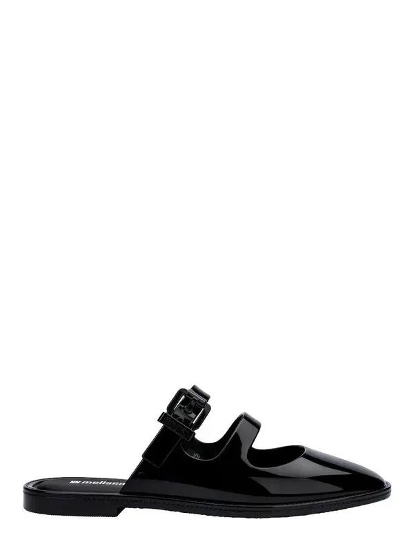 Melissa Buckle-strap Flat Mules - Black