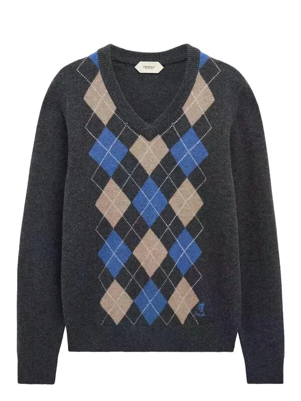 Pringle Of Scotland Argyle V-neck Sweater - Grey