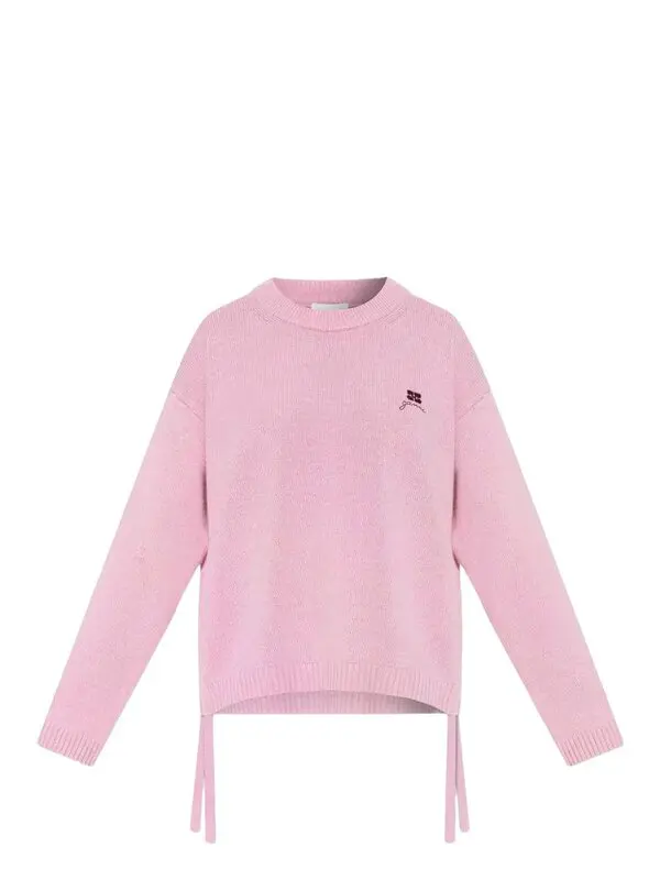 GANNI Embroidered-detail Side-tie Sweater - Pink