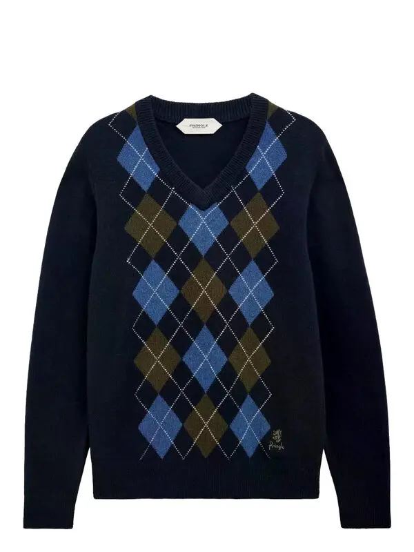 Pringle Of Scotland V-neck Argyle Sweater - Blue