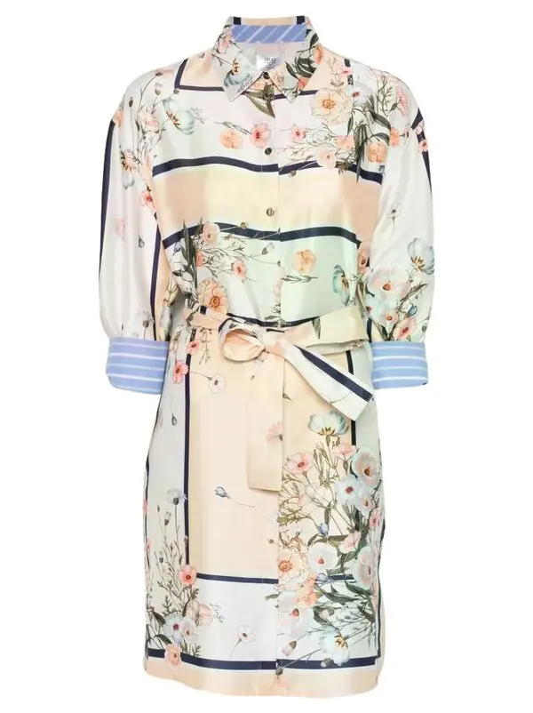 Liu Jo Floral Striped Shirt Dress - White